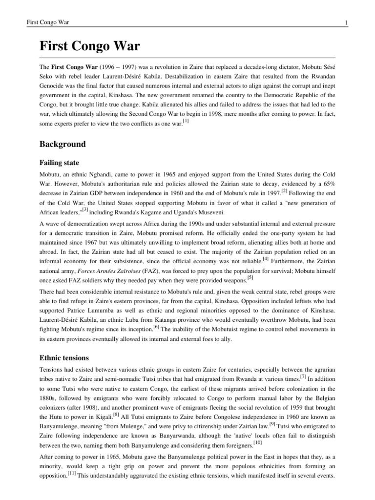 First Congo War | PDF | Member States Of The Organisation ...