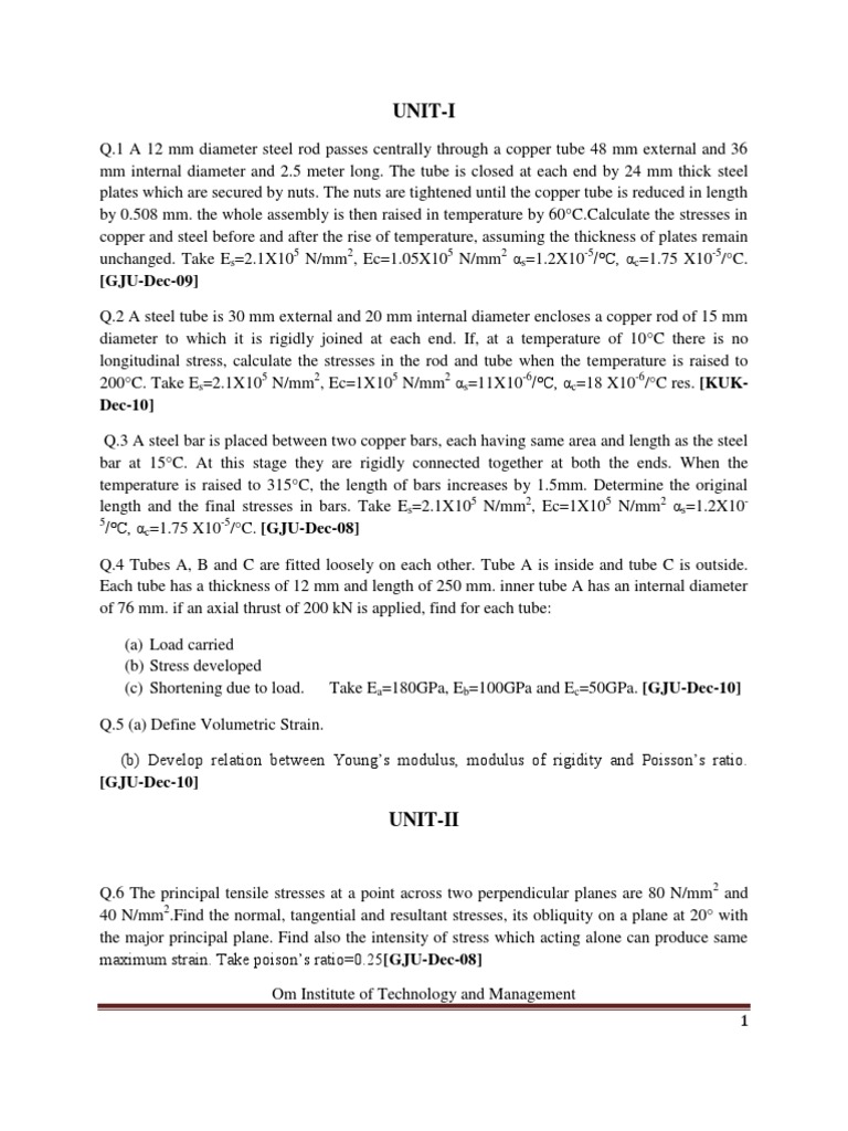 Som Question Paper | PDF | Stress (Mechanics) | Bending