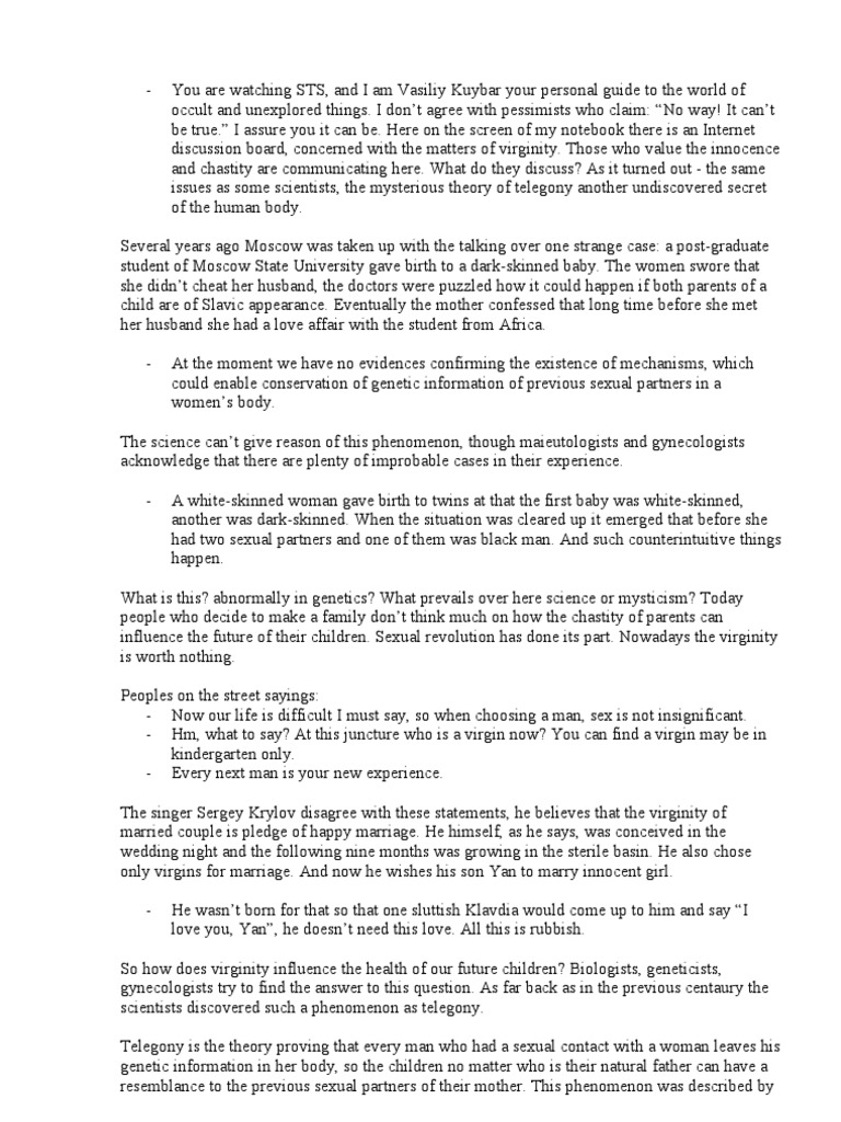 Telegony | PDF | Virginity | Human Reproduction