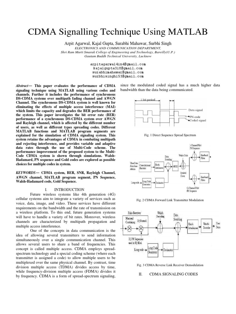 Final Research Paper On Cdma Signalling Technique Using Matlab | PDF | Code Division Multiple ...