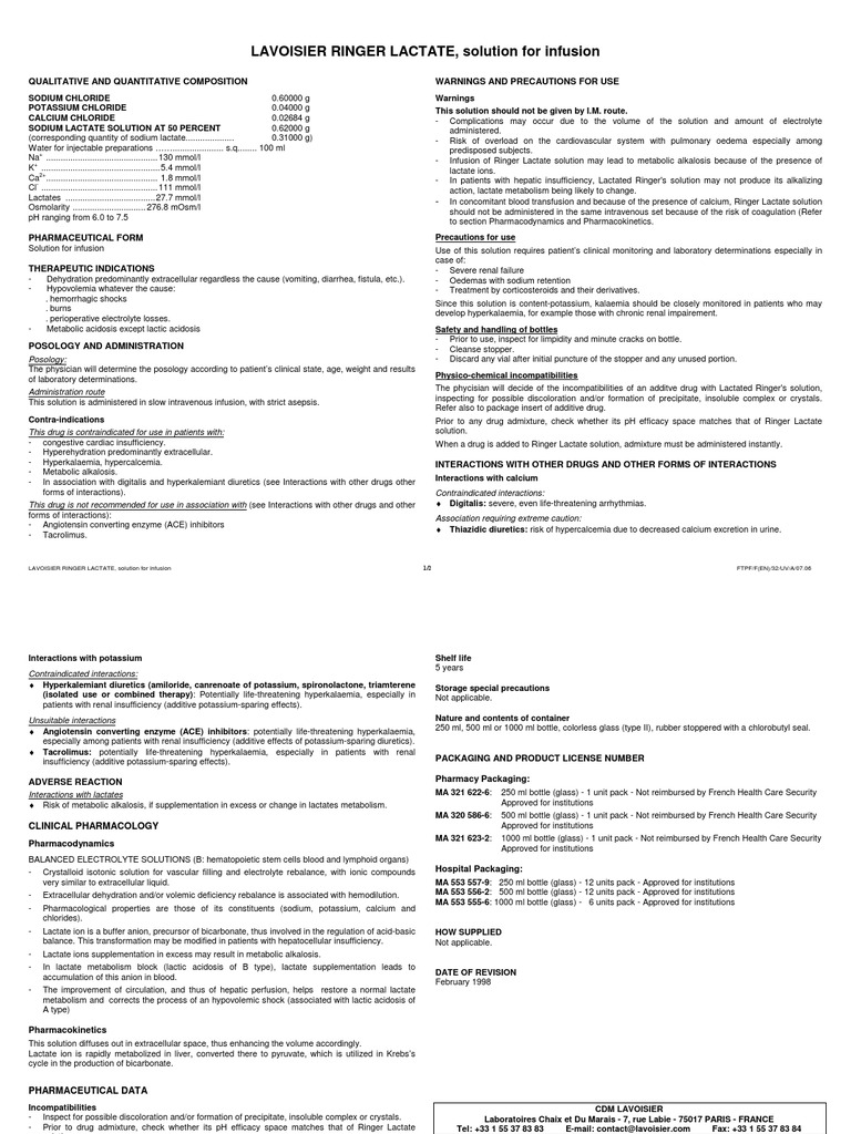 12133485550 Ringer Lactate En | Lactic Acid | Intravenous Therapy