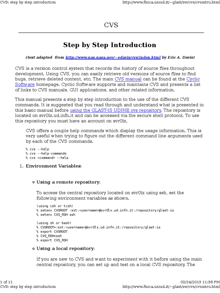 Step by Step Introduction: CVS Manual Cyclic Software | PDF | Secure Shell | Operating System ...