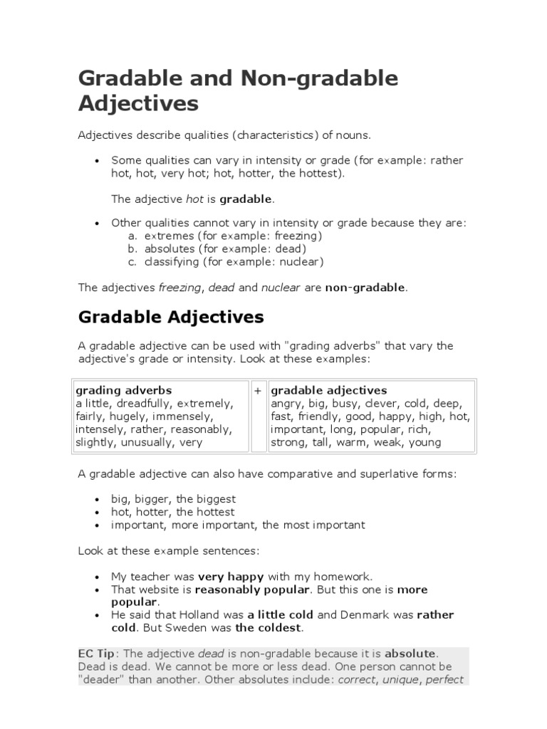 Understanding Gradable and Non-Gradable Adjectives: A Guide to Their ...
