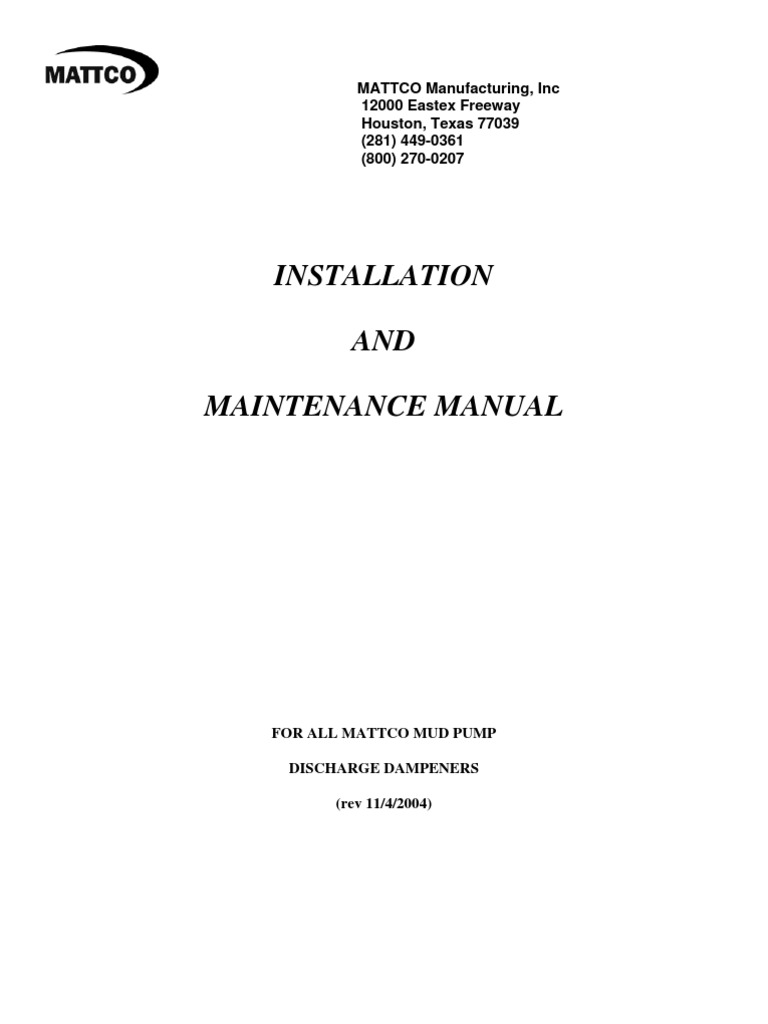 Mattco Pulsation Dampener OMM PDF | PDF | Pressure | Valve
