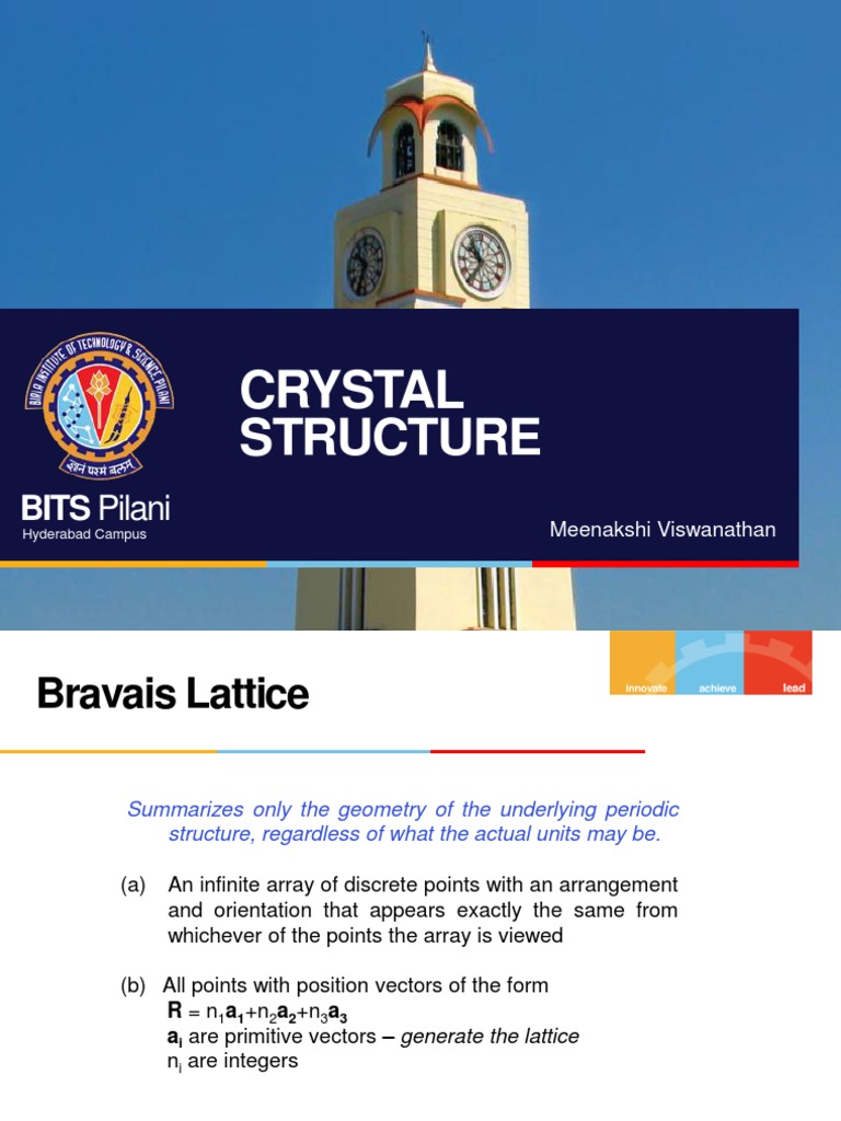 Crystal Structure: BITS Pilani | PDF | Crystal Structure | Lattice (Group)
