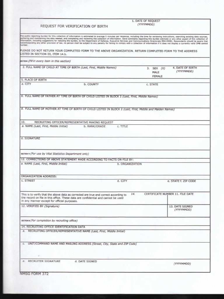 Birth Verification Request Form | PDF