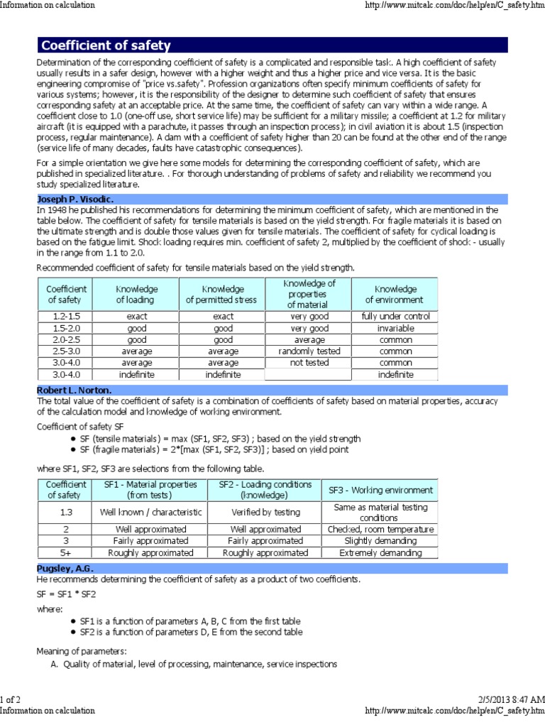 Coefficient of Safety | PDF | Strength Of Materials | Yield (Engineering)