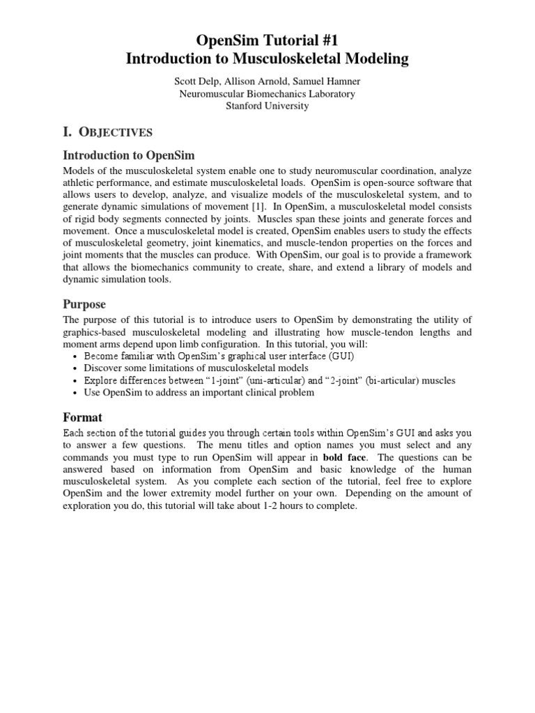 Open Sim Tutorial 1 Pdf Human Musculoskeletal System Anatomical
