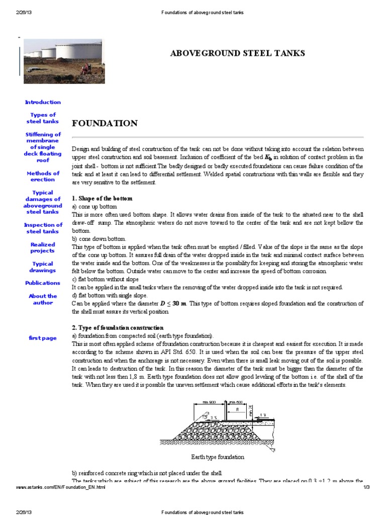 Foundations of Aboveground Steel Tanks | PDF | Reinforced Concrete ...