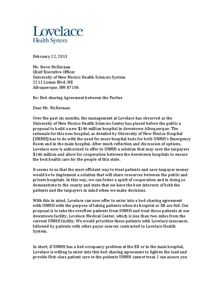 Lovelace Bed-Sharing Letter | PDF | Emergency Department | Hospital
