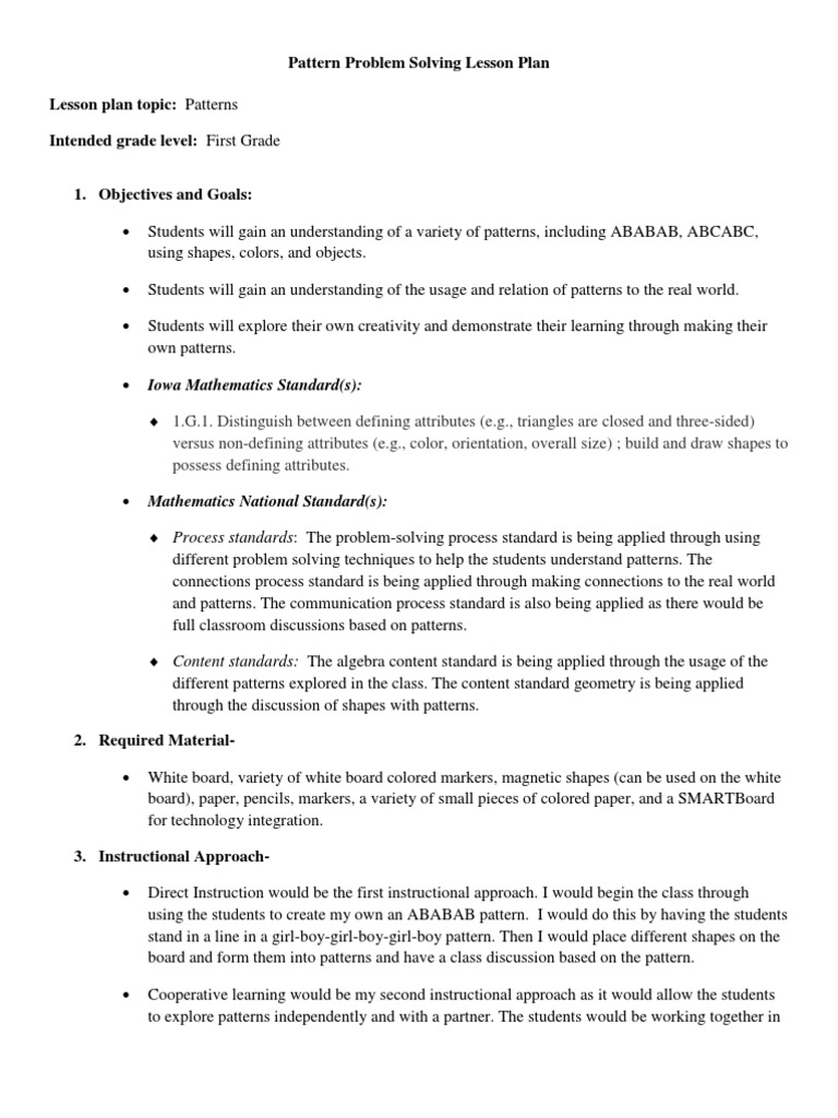 Patterns Grade 1 | PDF | Lesson Plan | Applied Psychology