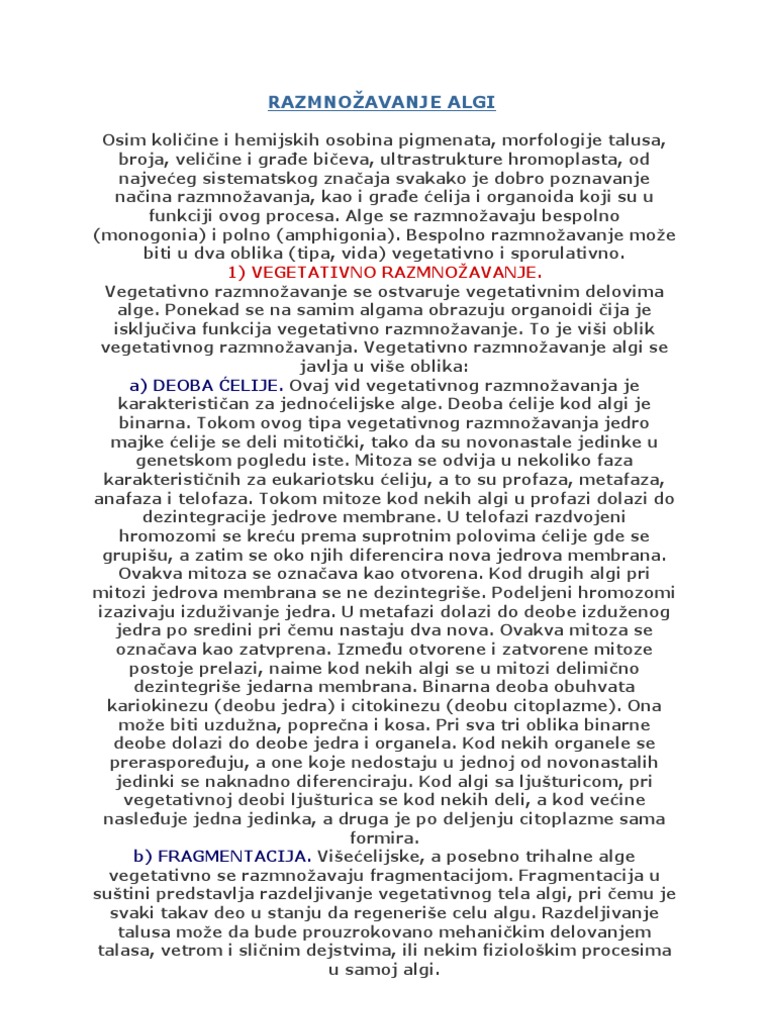 Razmnožavanje Algi | PDF