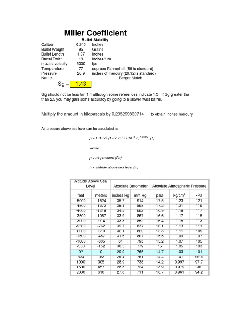 Bullet Stability and Atmospheric Pressure Data | PDF