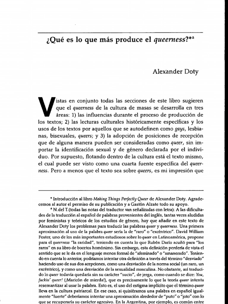 Alexander Doty - Qué Es Lo Que Más Produce El Queerness | PDF ...