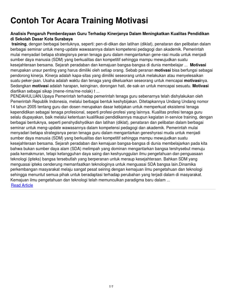 Contoh Tor Acara Training Motivasi | PDF