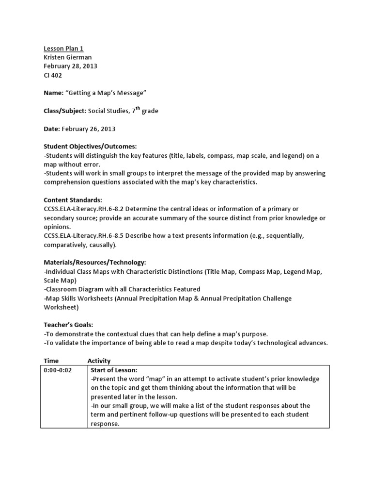 Lesson Plan 1 | PDF | Map | Lesson Plan