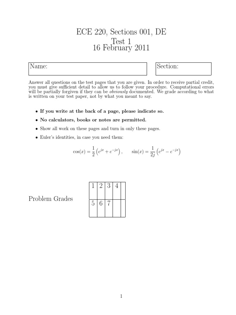 ECE 220 Test 1: Signal and Complex Analysis | PDF | Teaching Methods ...