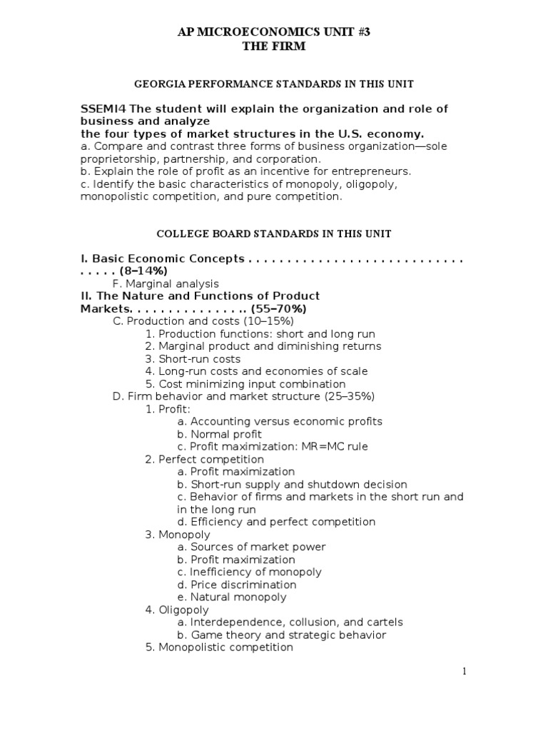 AP Econ Unit 3 Plans | PDF | Monopoly | Oligopoly
