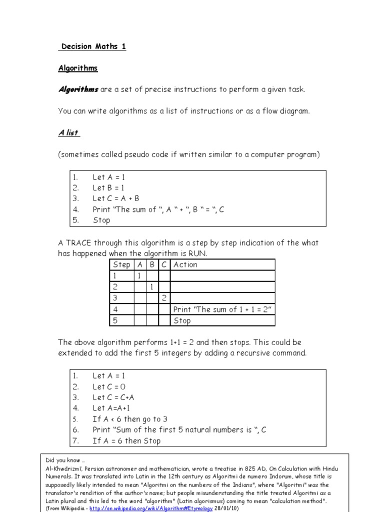 Decision Maths 1 Algorithms | PDF | Algorithms | Theoretical Computer Science