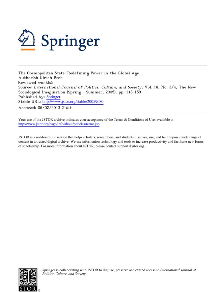 The Cosmopolitan State - Ulrich Beck | PDF | Neoliberalism | Globalization