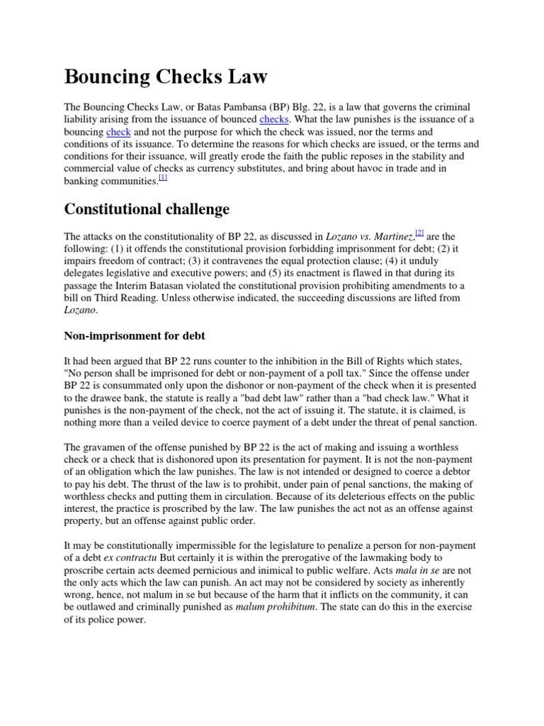 Bouncing Checks Law | PDF | Cheque | Crime & Violence