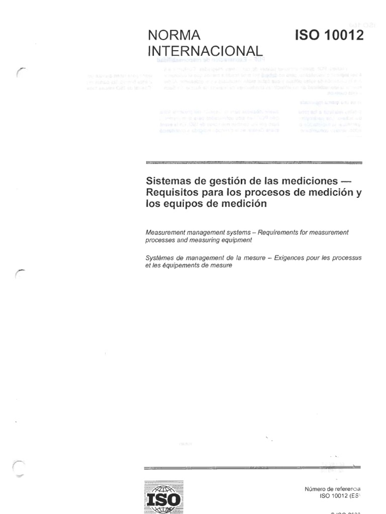ISO - Norma Iso 10012 2003 Requisitos para Procesos Y Equipos de Medición | PDF