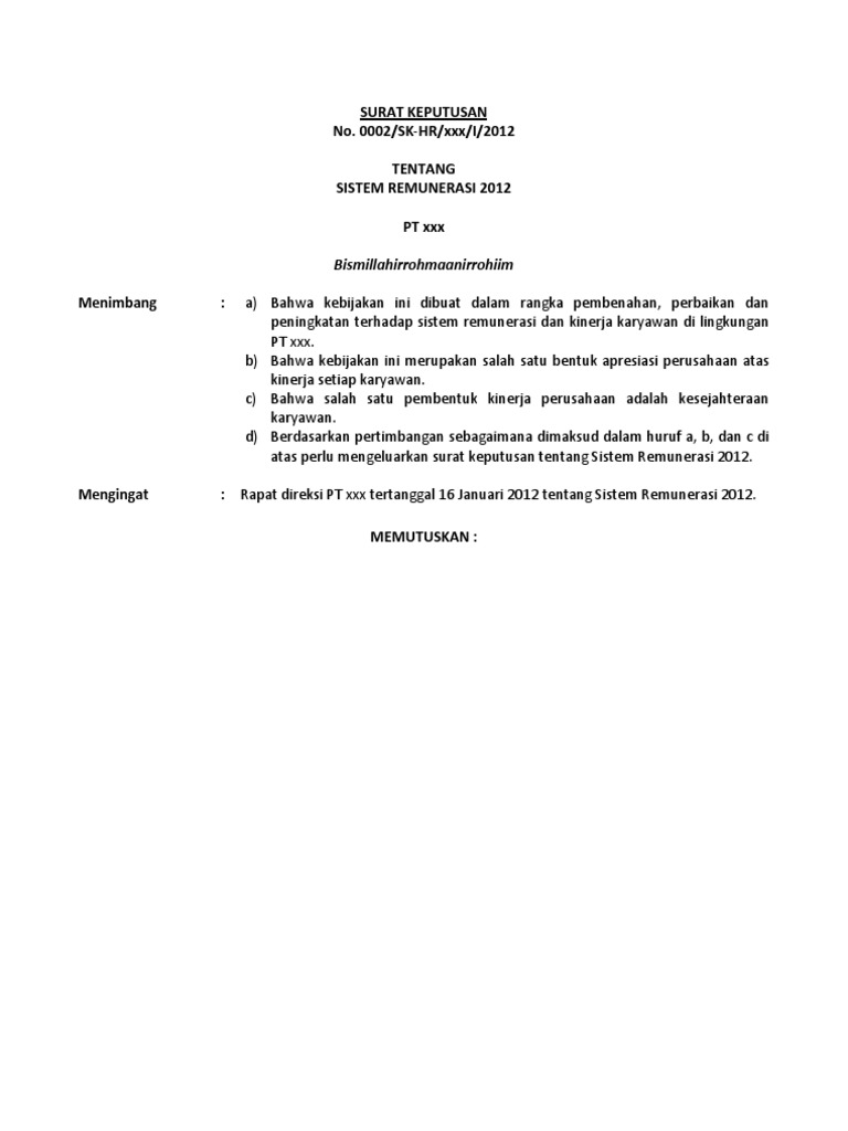 Contoh Pendahuluan SK Remunerasi | PDF