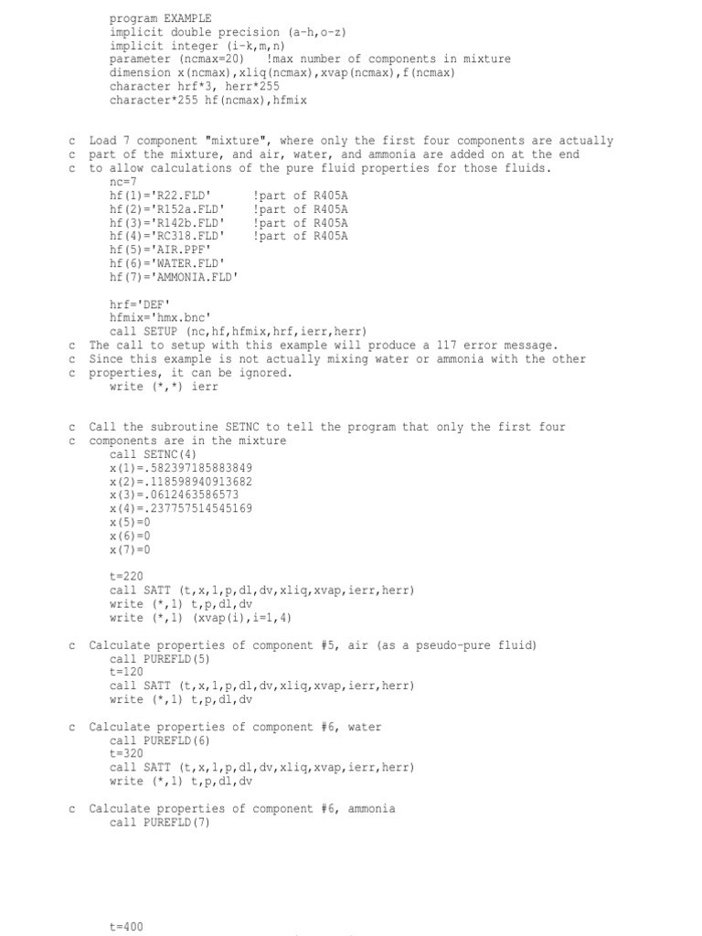 Exemplo Fortran Com Refprop 1 | PDF