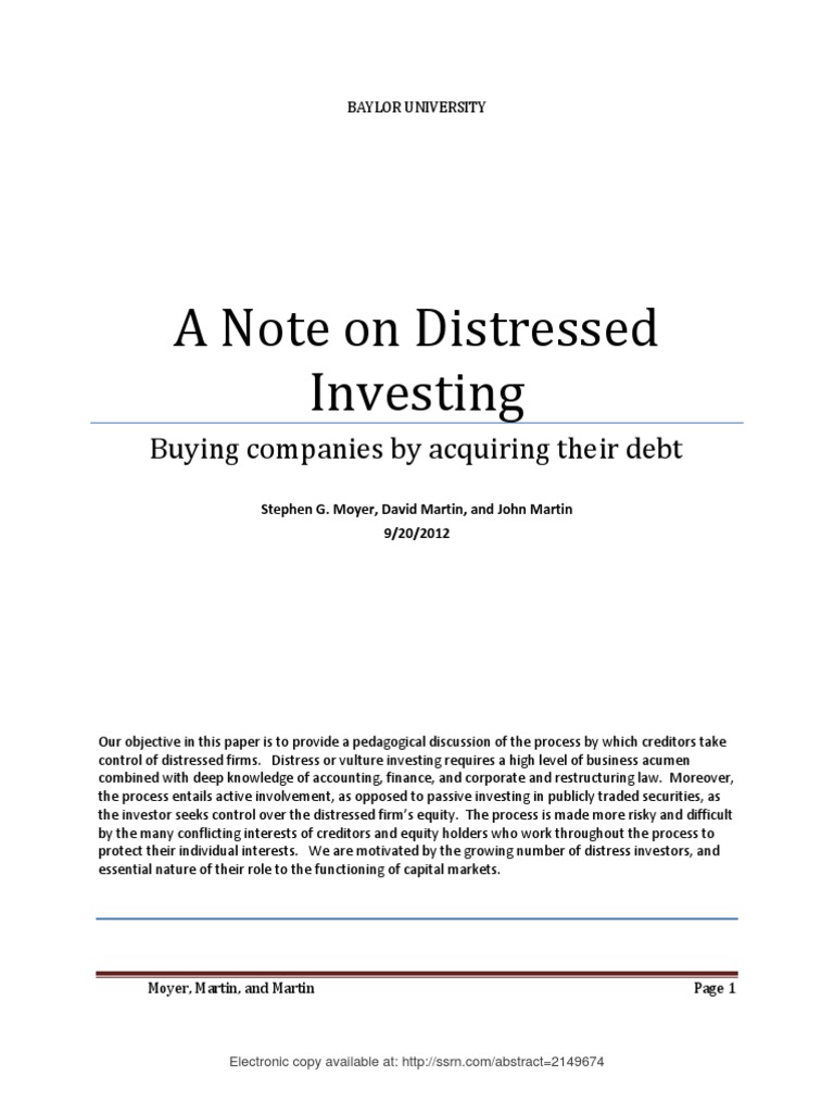 A Note On Distressed Investing | PDF | Securities (Finance) | Stocks
