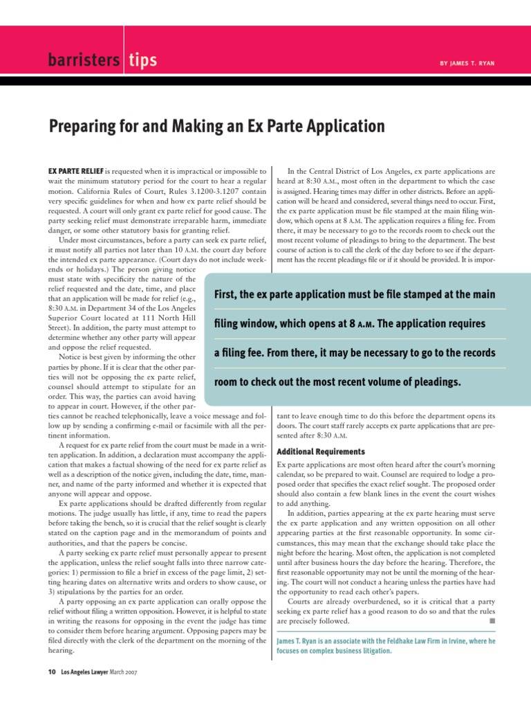 Ex Parte Application Guidelines in CA | PDF | Ex Parte | Legal Procedure