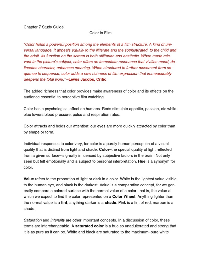 Chapter 7 Study Guide | PDF | Color | Red