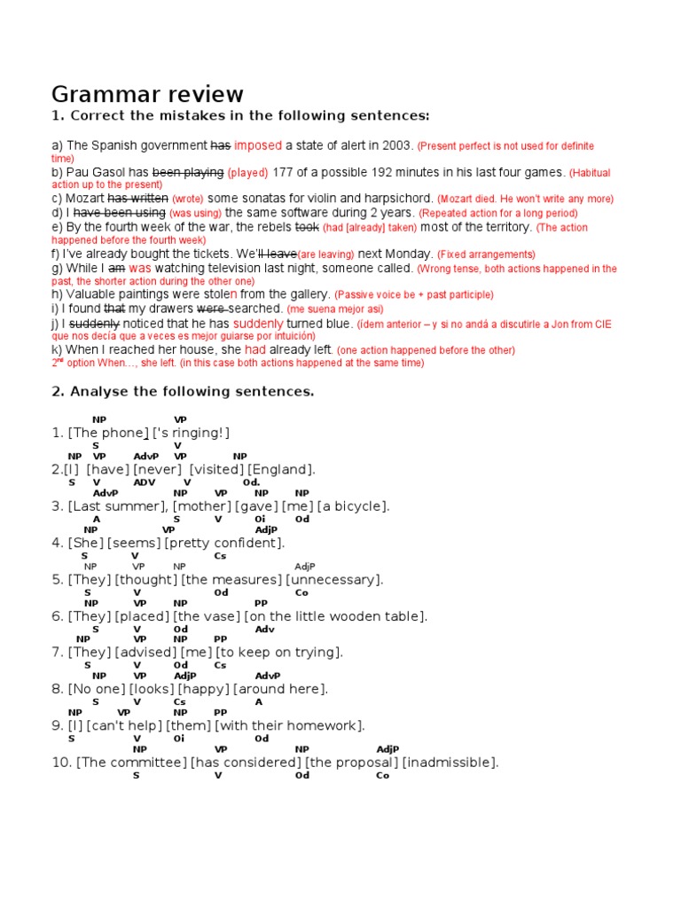 Grammar Review | PDF | Clause | Verb