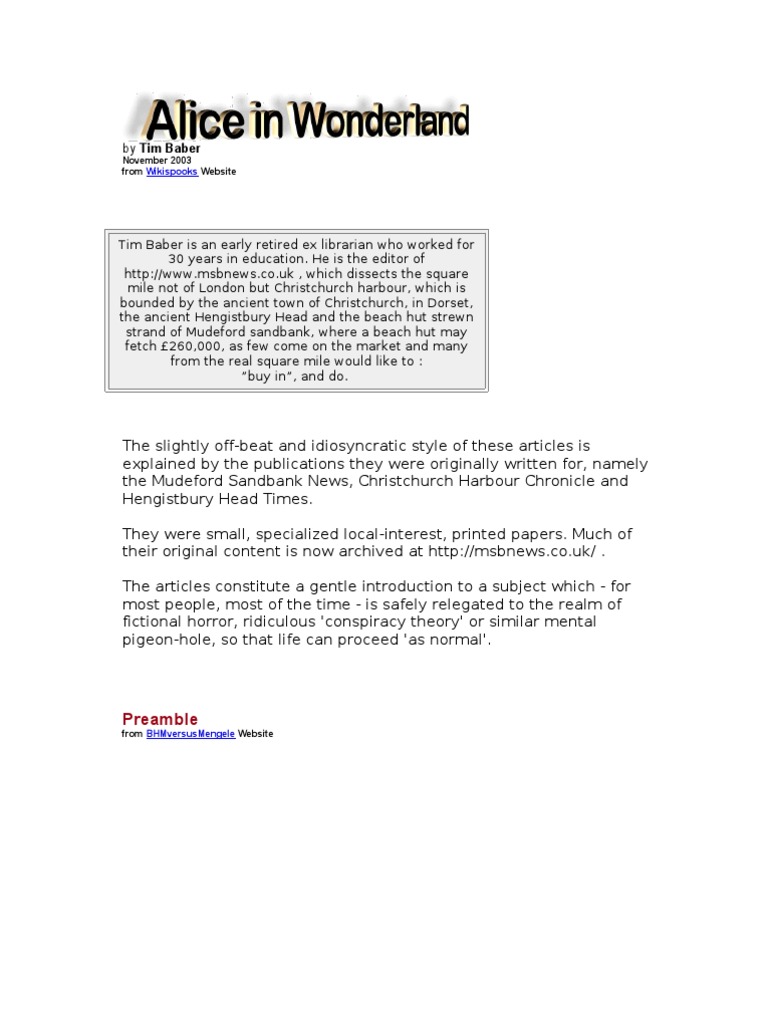 Alice in Wonderland by Tim Baber | PDF | Abusive Behaviour | Society