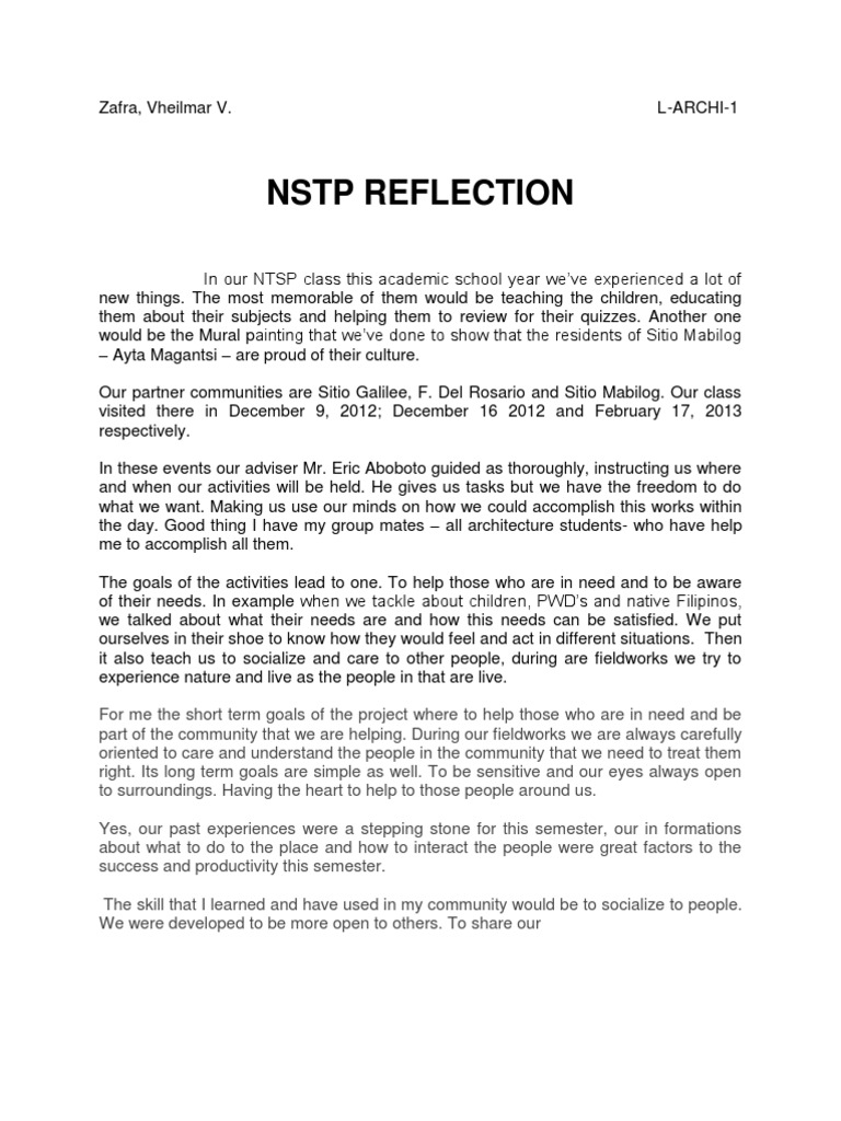 NSTP Reflection | PDF | Field Research | Cognitive Science