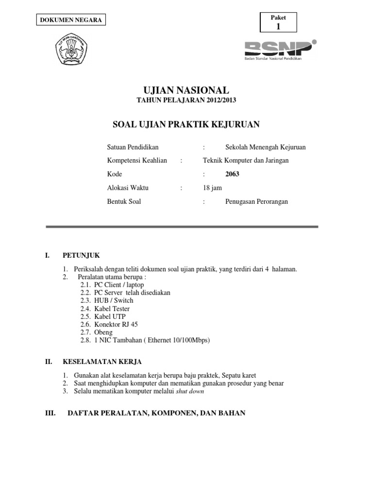 Soal Dan Pembahasan UKK TKJ Paket 1 | PDF