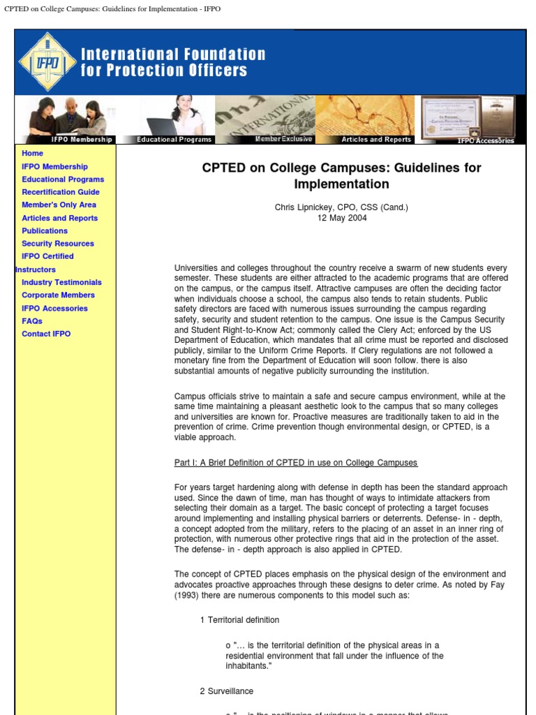 CPTED on College Campuses-Guidelines for Implementation | Crime ...