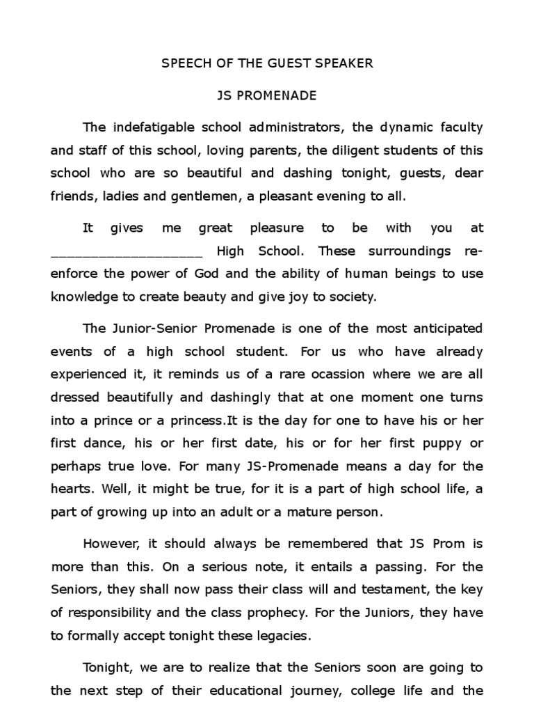 Speech of The Guest Speaker (JS) | PDF | Prom