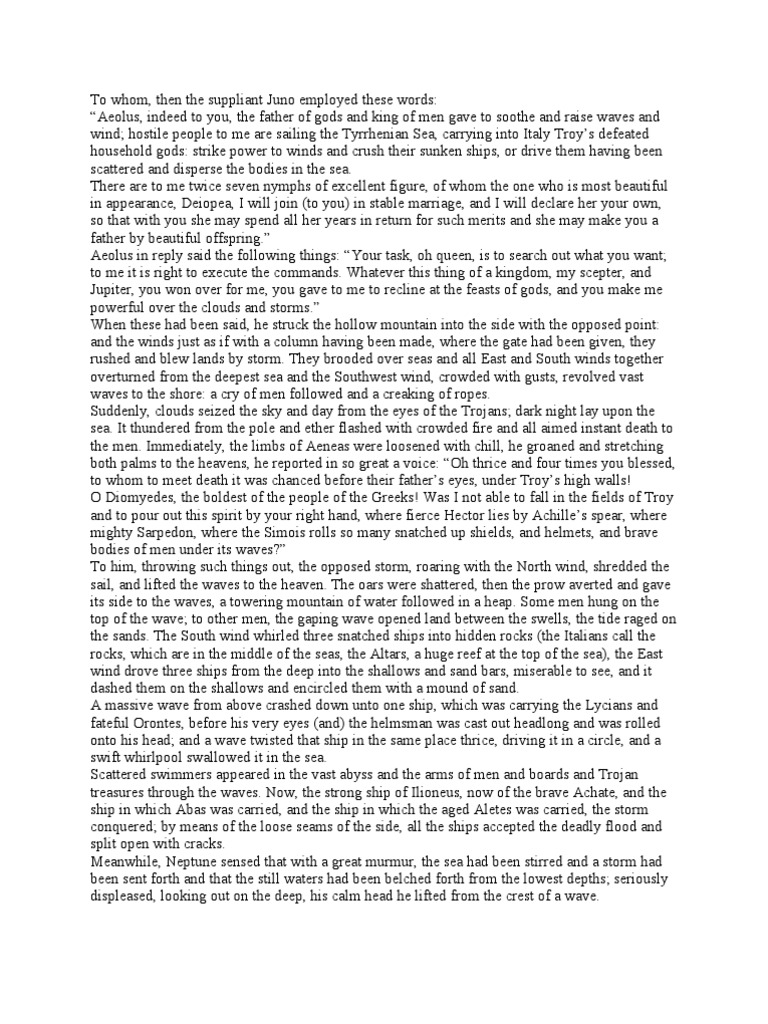 Aeneid Book 1 Line 64-127 | PDF | Aeneid | Greek Mythology