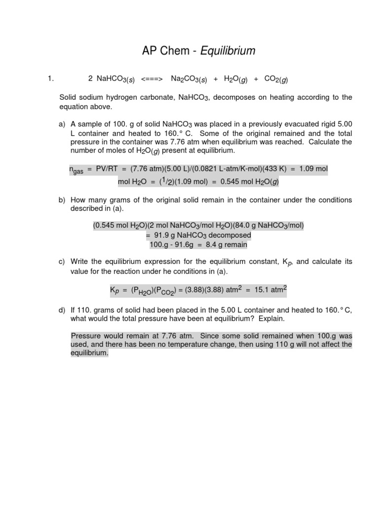 Equilibrium FR AP Chem Review | PDF | Chemical Equilibrium | Mole (Unit)