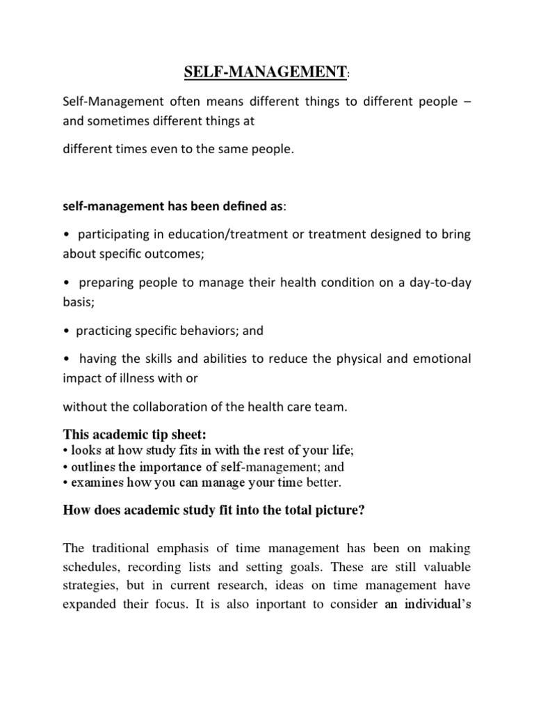 Self Management | PDF | Procrastination | Professional Skills