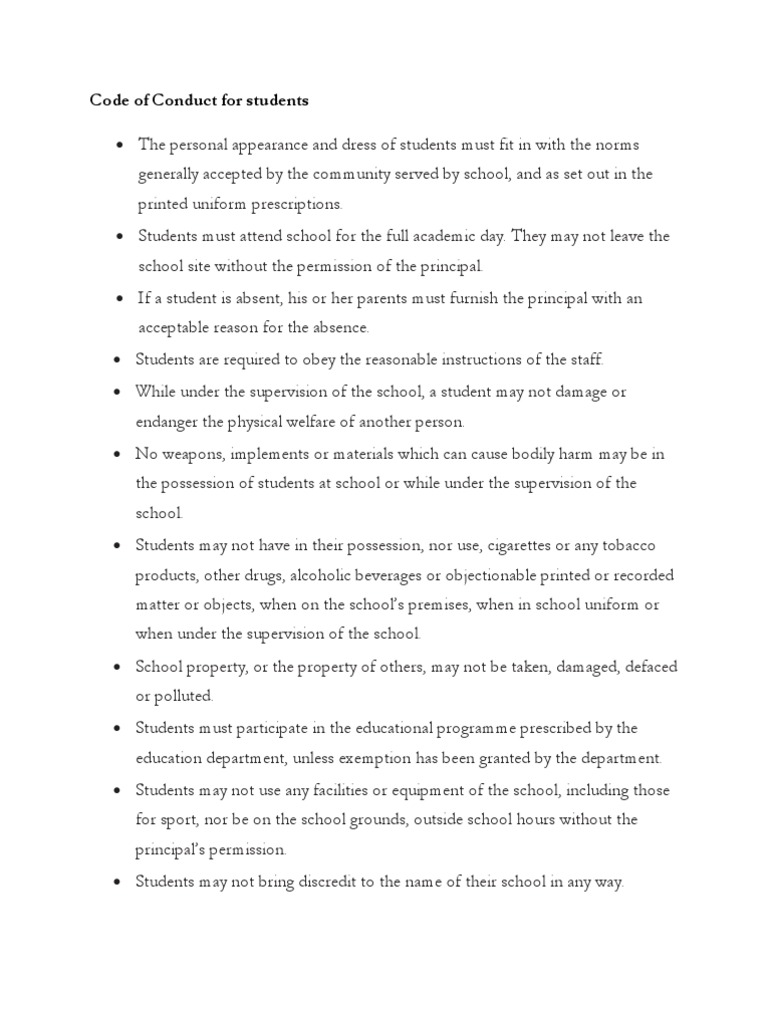 Student Code of Conduct Guidelines | PDF | Substance Dependence | Sports