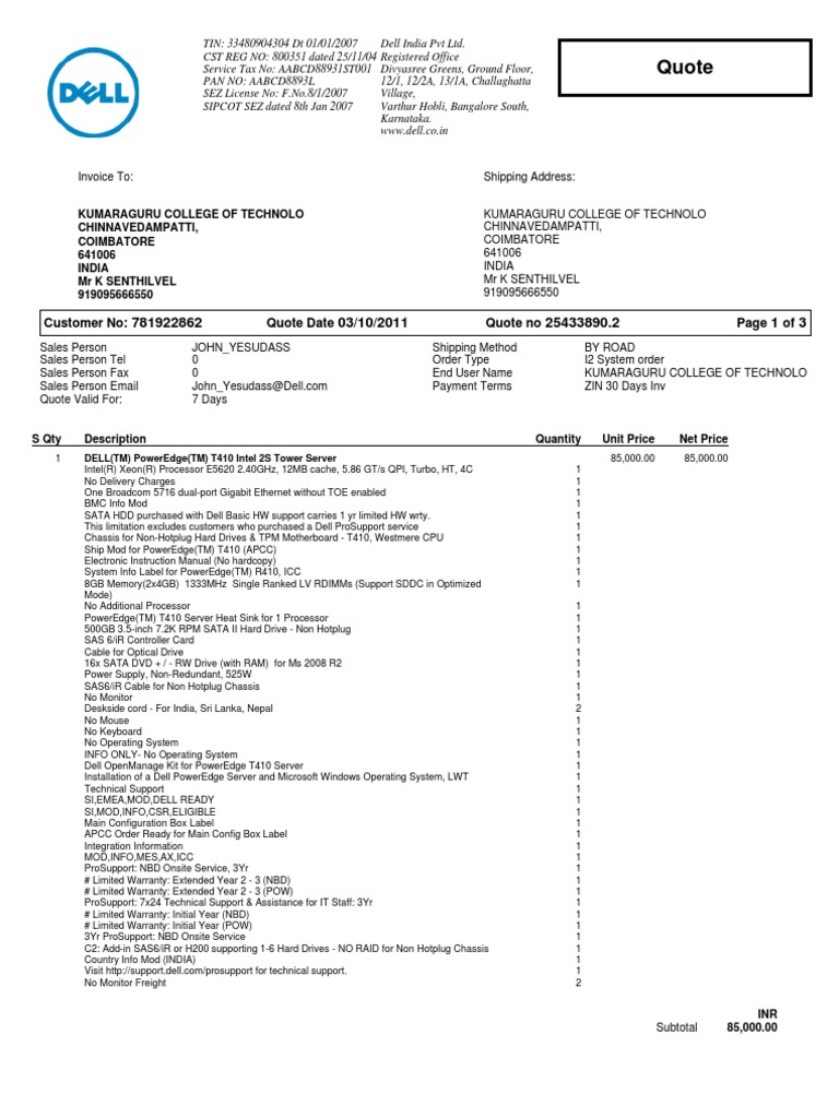 Dell Server | PDF | Cheque | Invoice