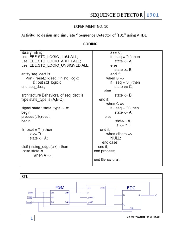 Sequence Detector: Experiment No: 10 Activity: To Design and Simulate ...