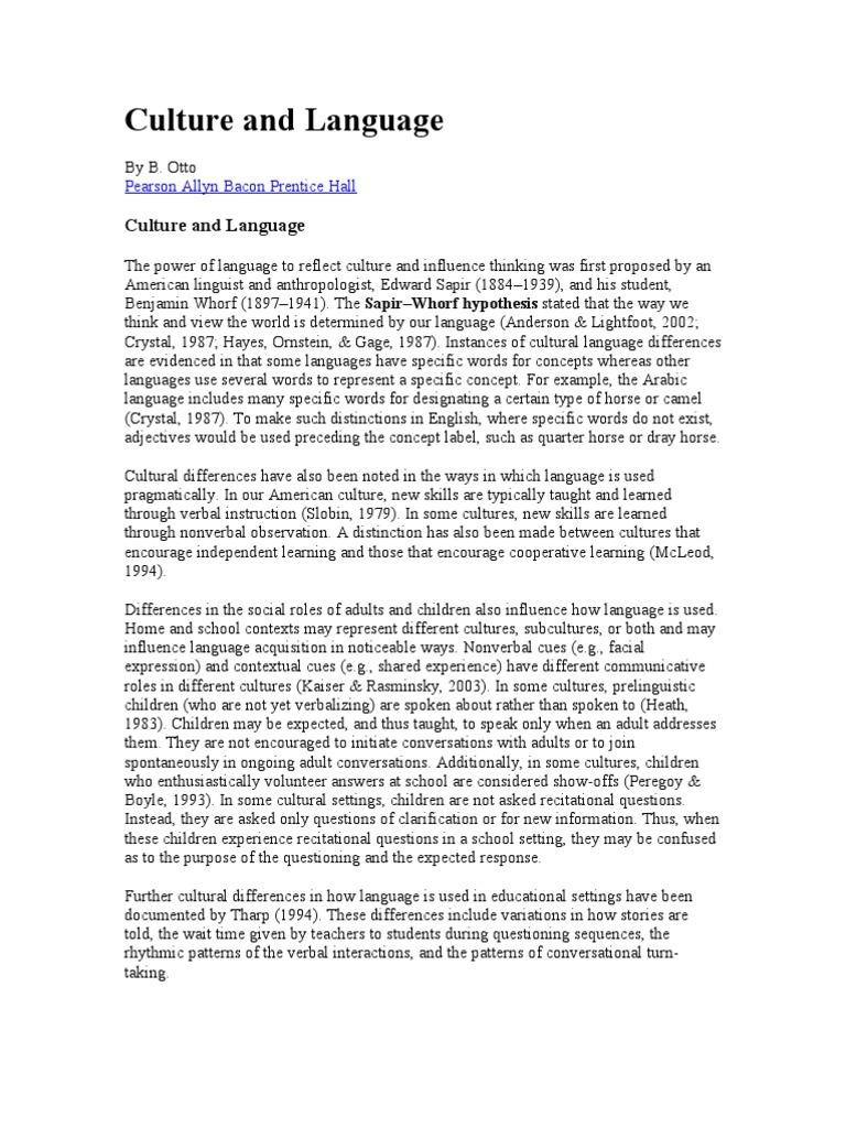 Culture and Language | PDF | Ethnography | Socioeconomic Status