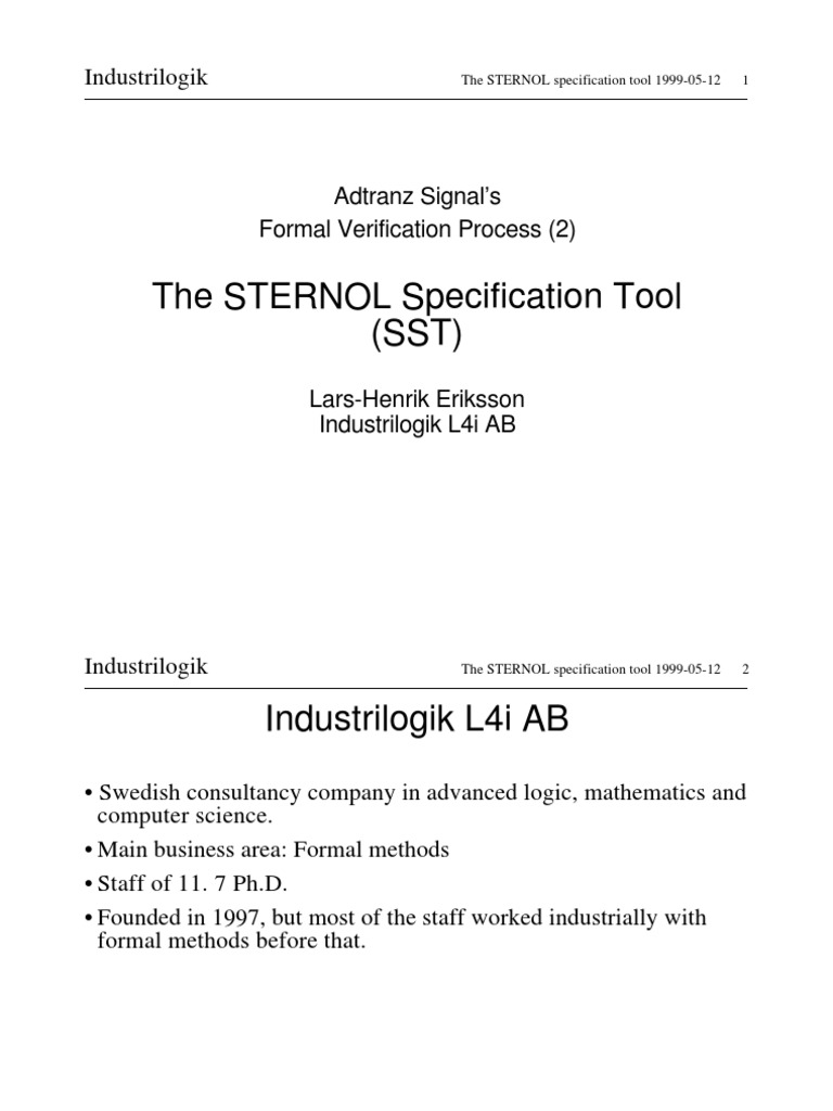 STERNOL Specification Tool | PDF | Formal Verification | Formal Methods