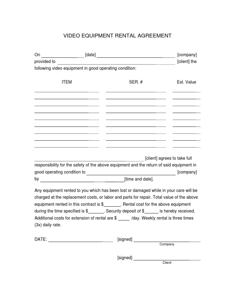 Video Equipment Rental Contract | PDF