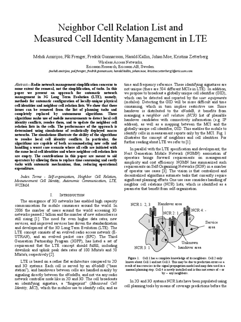 Neighbor Cell Relation List | PDF | Lte (Telecommunication) | 3 G