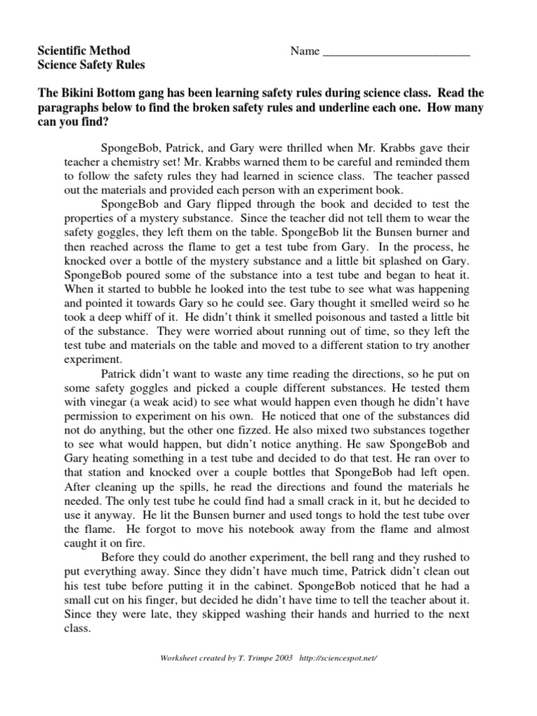 SpongeBob Lab Safety Rules Worksheet | PDF | Experiment | Nature