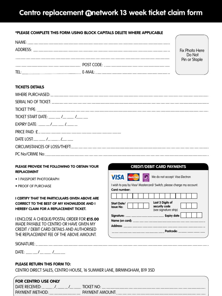 Replacement Ticket Claim Form | PDF | Finance & Money Management ...