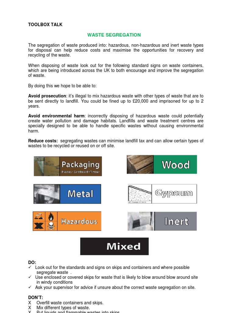 Tool Box Talk Waste Segregation | PDF